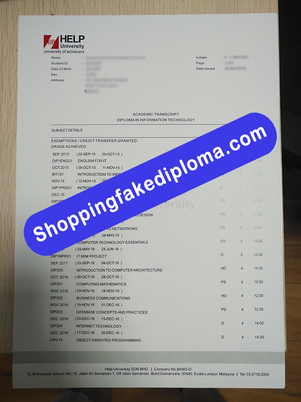 Where Can I Buy Fake HELP University Transcript | Buy fake Diploma|Buy ...