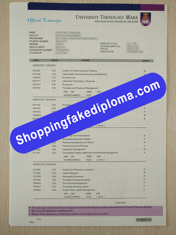 Where Can I Buy Fake Universiti Teknologi Mara Transcript | Buy fake ...