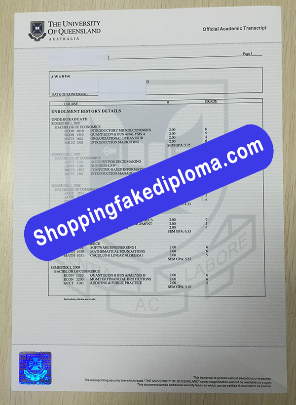 How To Buy Fake University of Queensland Transcript | Buy fake Diploma ...