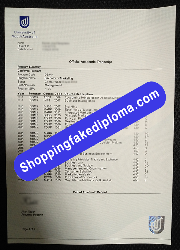 Proof of Academic Proficiency: Fake University of South Australia ...