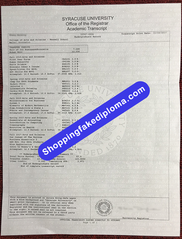 Fake Syracuse University Transcript | Buy fake Diploma|Buy Degree ...